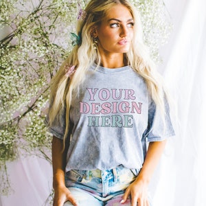 Mockup of Gray Mineral Wash Shirt: Photo of Model Wearing Gray ...