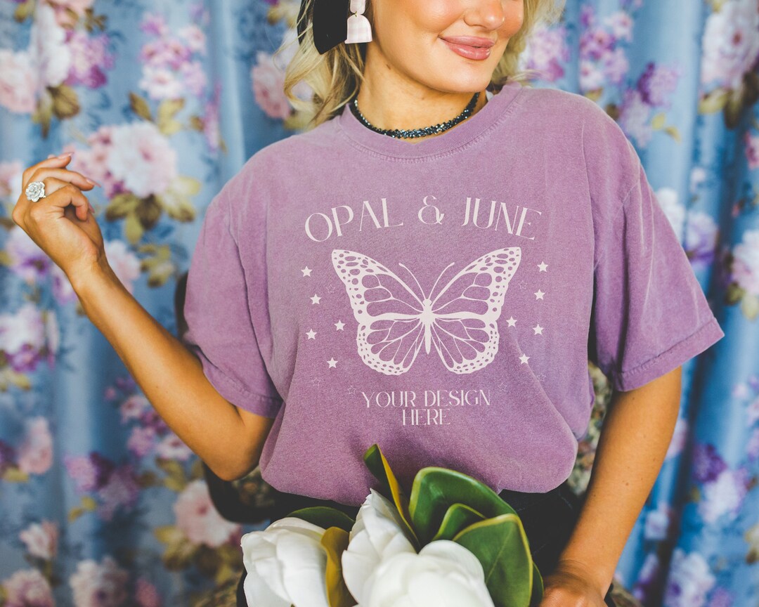 Berry Shirt Mockup: Colorful Photo of Model Wearing Berry Comfort ...