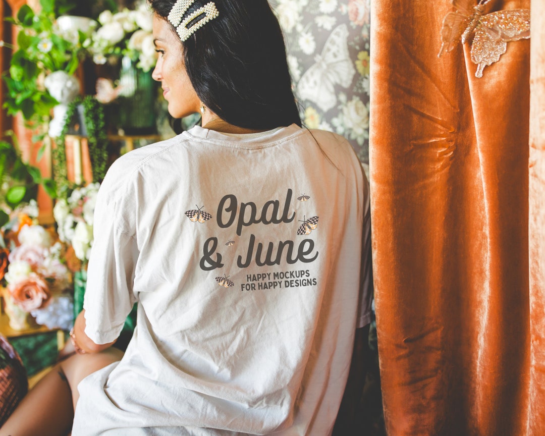 Ivory Back of Shirt Mockup: Photo of Model Wearing Ivory Comfort Colors ...