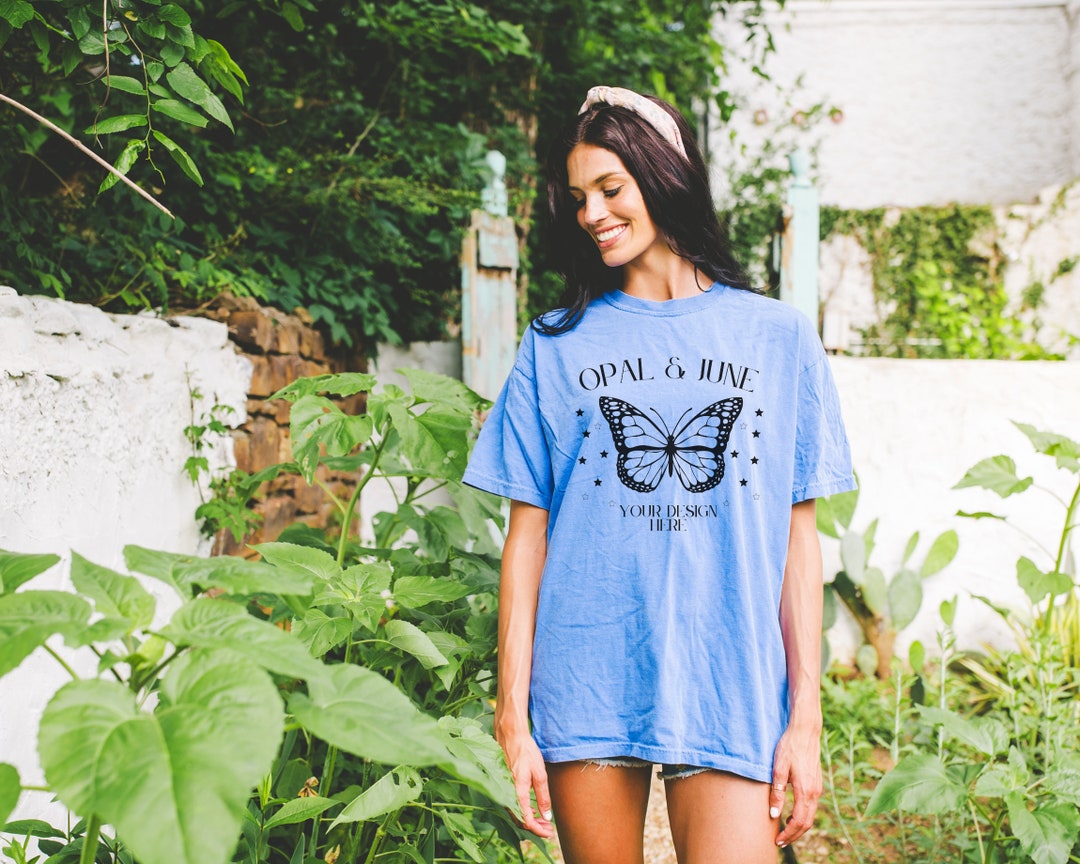 Periwinkle Shirt Mockup: Colorful Photo of Model Wearing Periwinkle ...