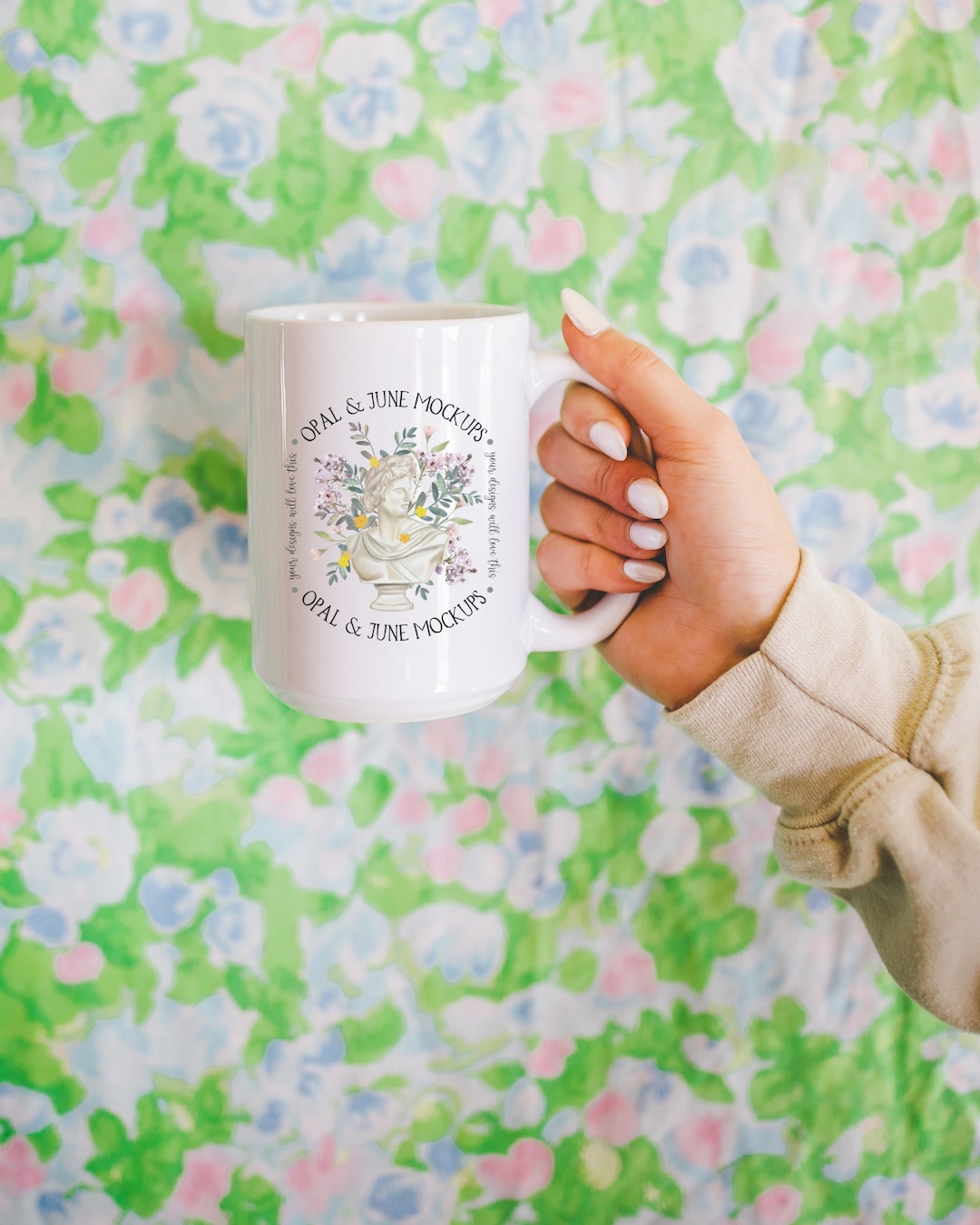 Mockup of 15 Oz Coffee Mug: Spring Photograph of Large Coffee Mug Held ...