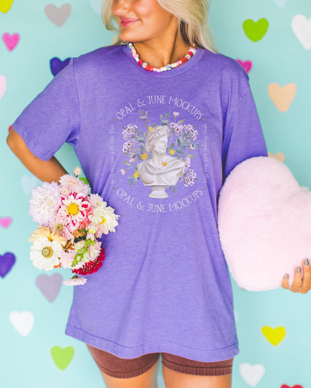 Heather Team Purple Shirt Mockup: Colorful Photo of Model Wearing ...