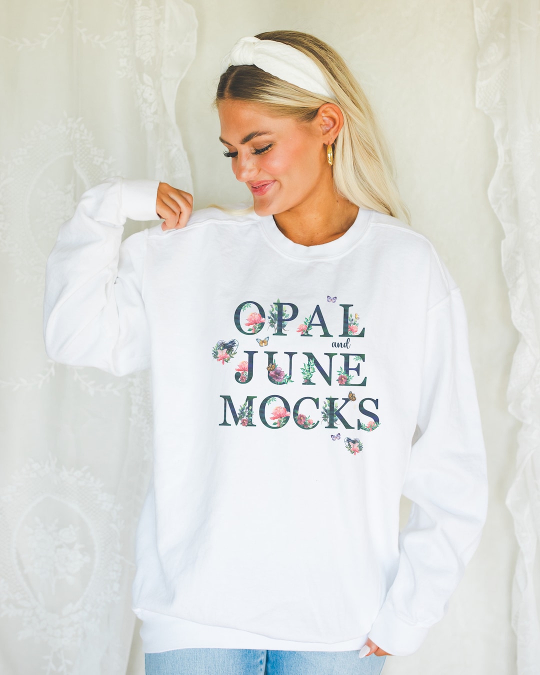 White Sweatshirt Mockup: Colorful Photo of Model Wearing White Comfort ...