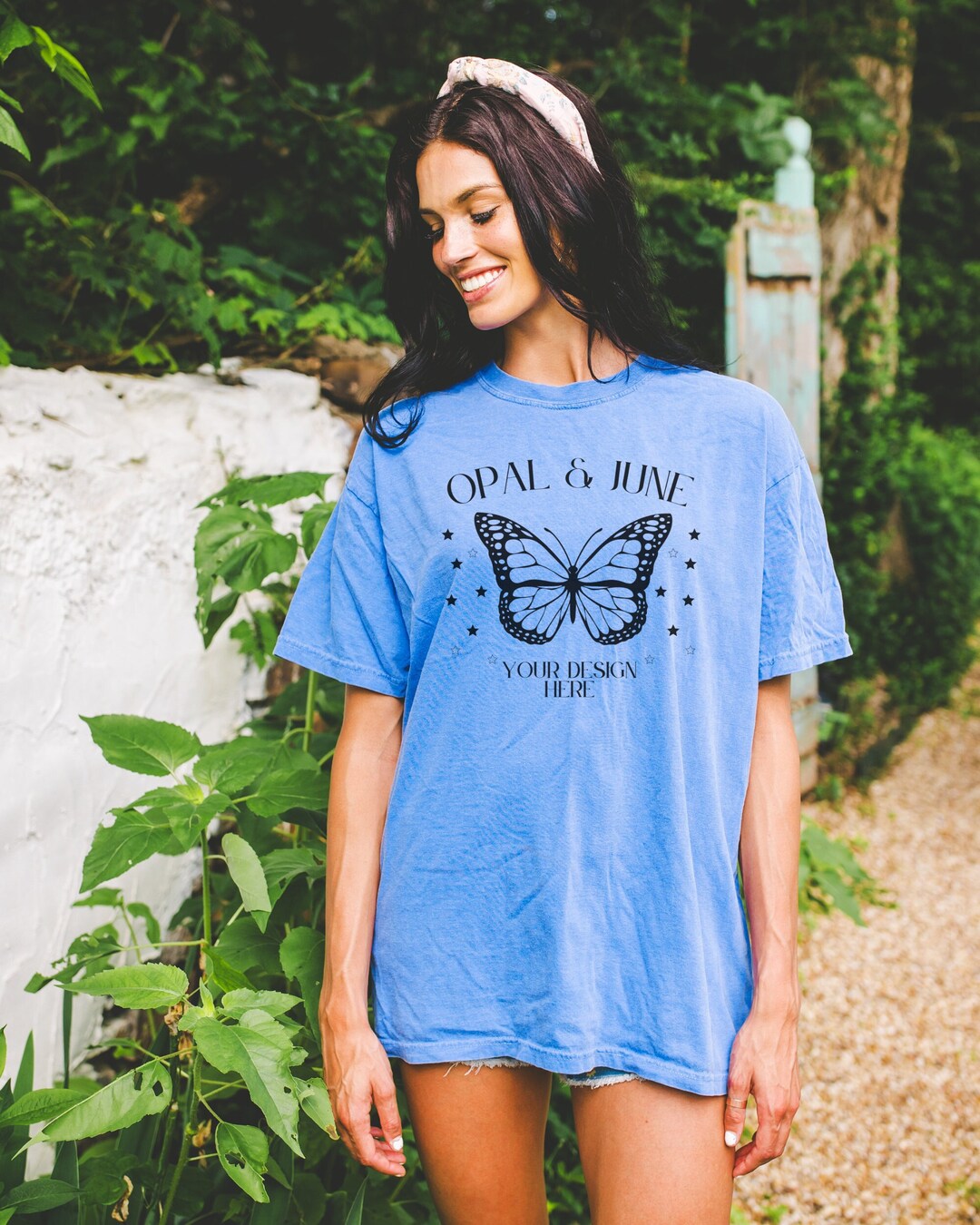 Periwinkle Shirt Mockup: Colorful Photo of Model Wearing Periwinkle ...