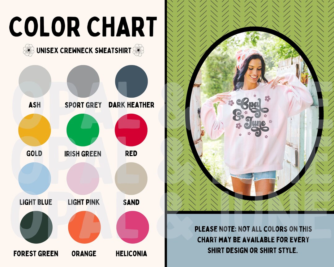 Color Chart for Print on Demand Sellers: Informational Shop Card for ...