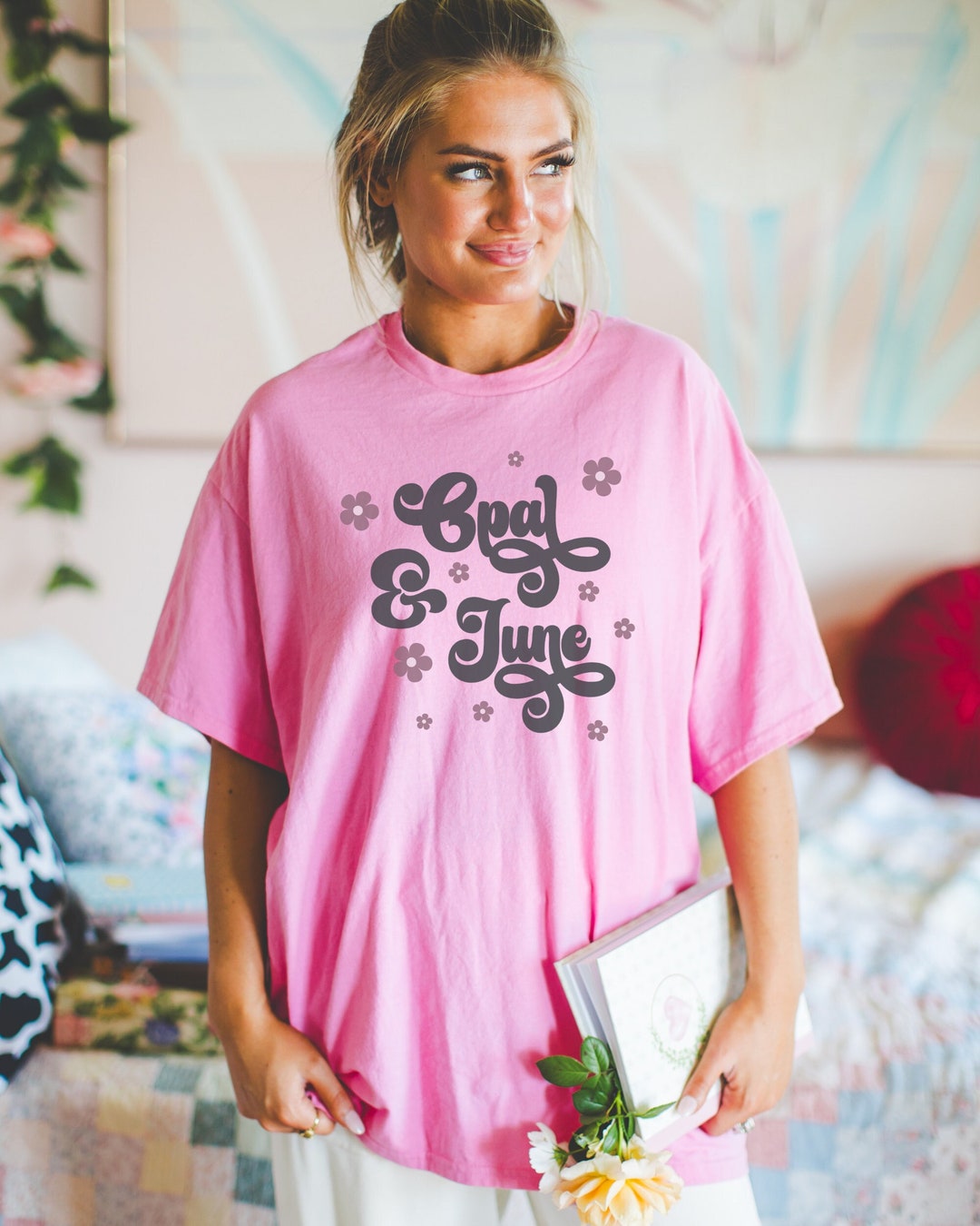 Azalea Shirt Mockup: Colorful Photo of Model Wearing Azalea Gildan 2000 ...