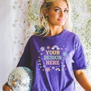 Purple Mineral Wash Shirt Mockup: Photo of Model Wearing Mineral Purple ...