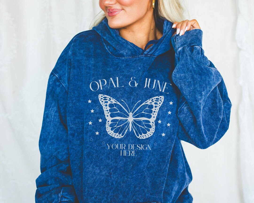 Mineral Navy Hoodie Mockup: Photo of Model Wearing Navy Colortone® 8300 ...