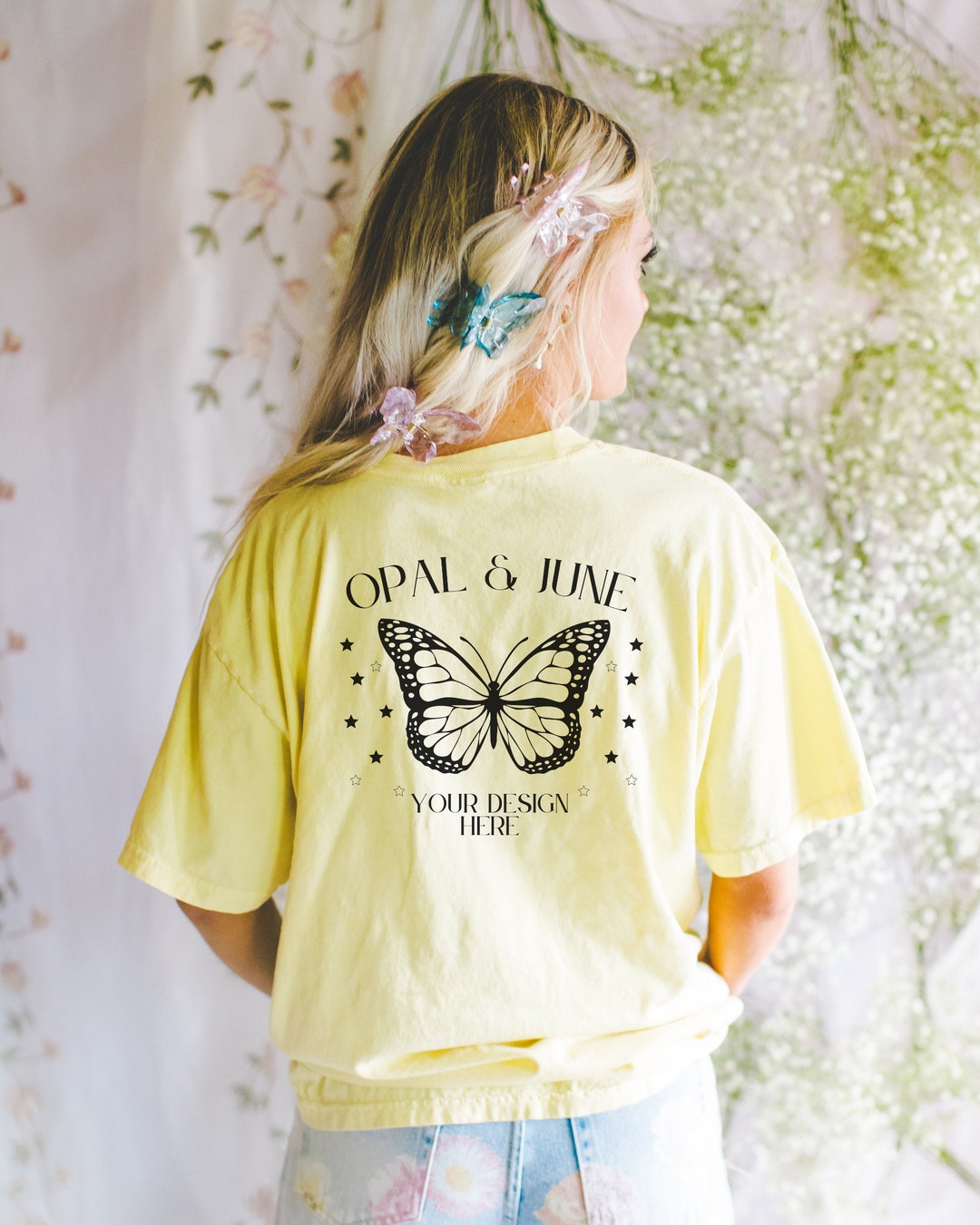 Back of Butter Shirt Mockup: Photo of Model Wearing Butter Comfort ...