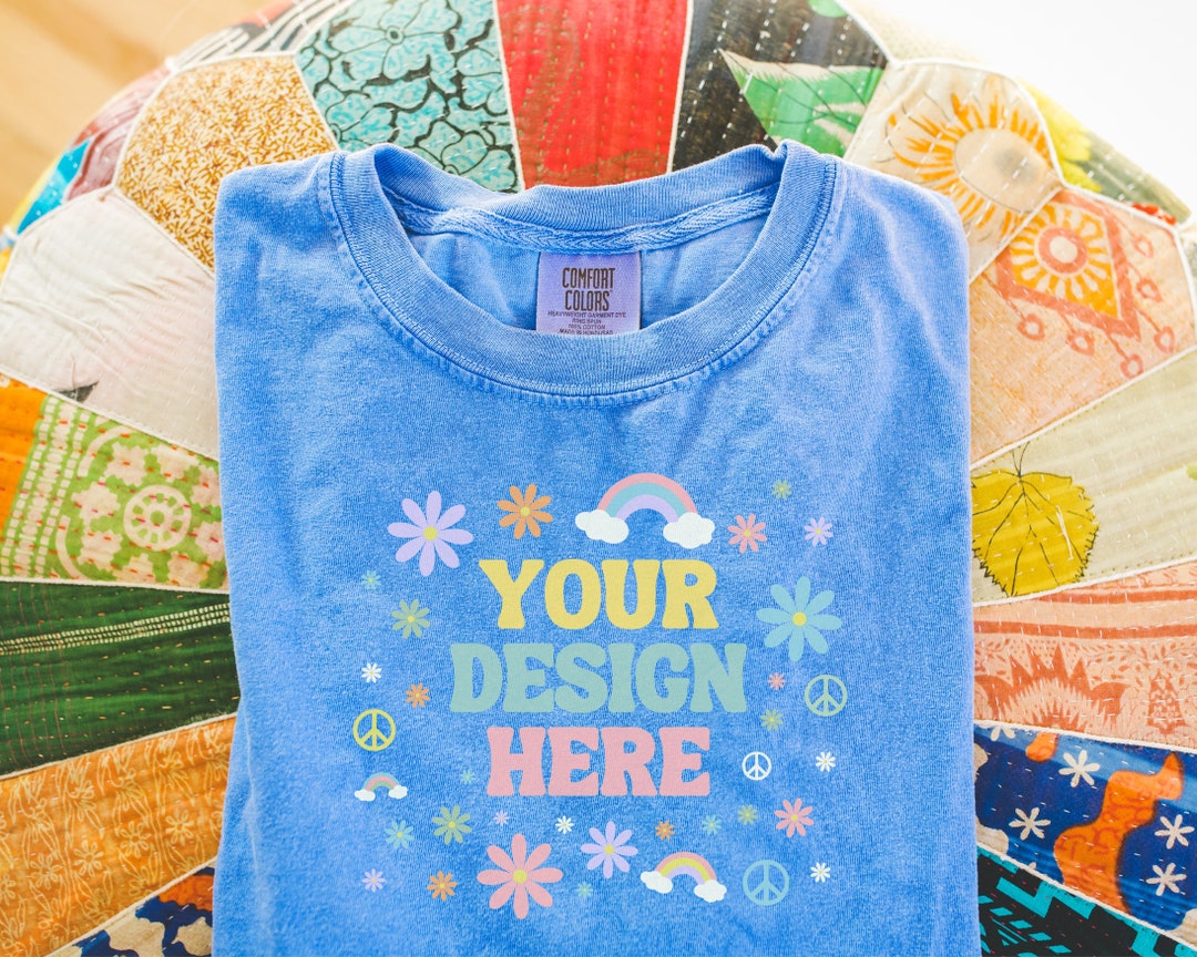 Photograph of Periwinkle Comfort Colors® Tee: Folded Shirt Mockup of ...