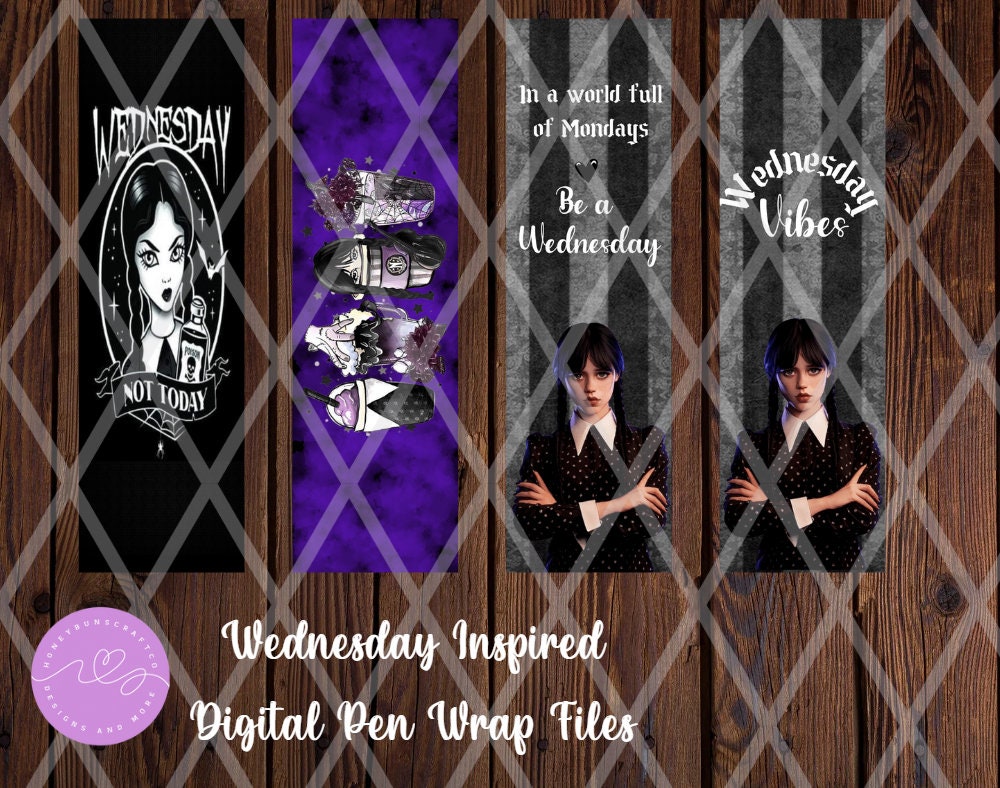 Wednesday Inspired Pen Wrap Set PNG, Epoxy Pen Wrap, Sublimation Pen ...