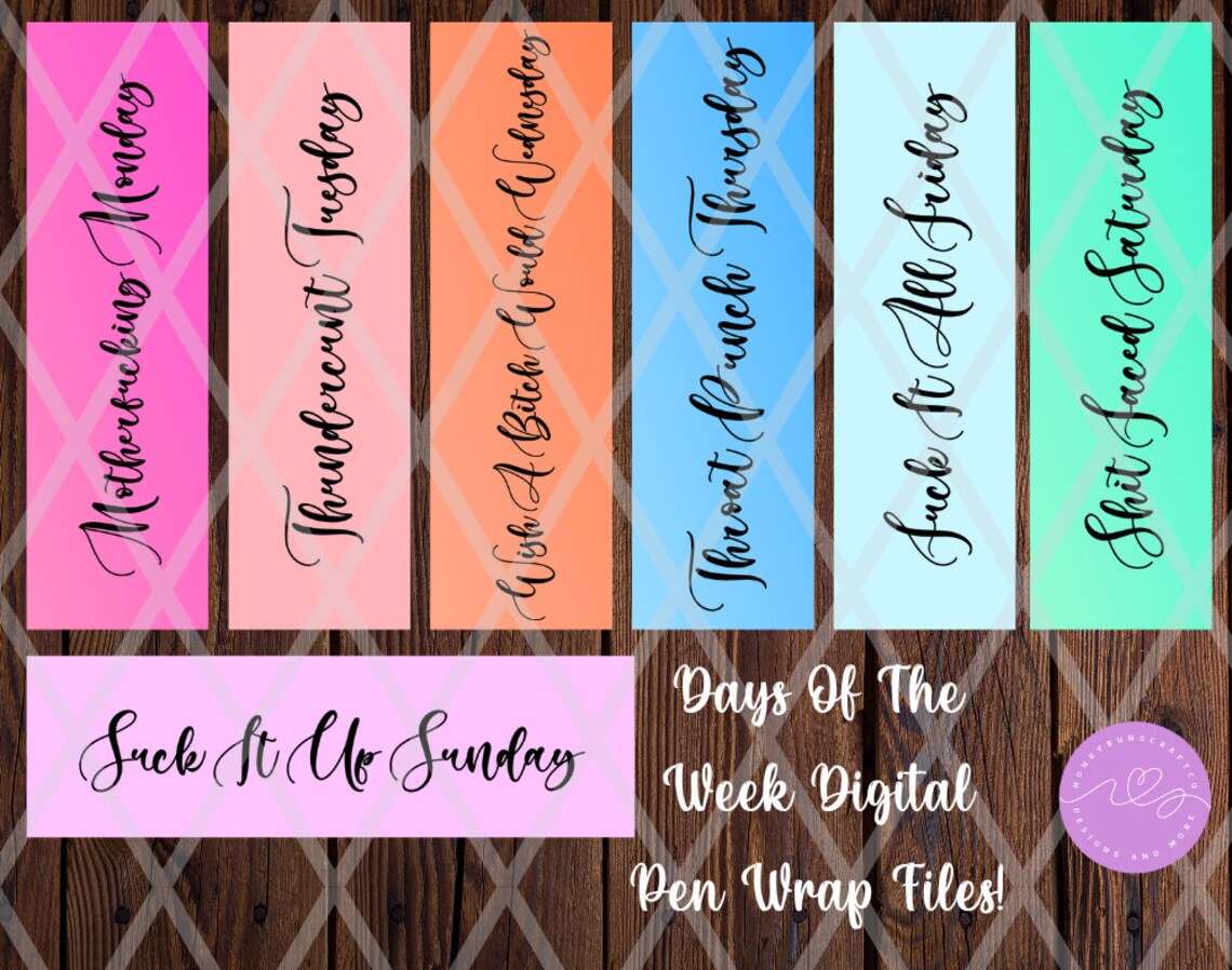Adult Themed Days of the Week Pen Wrap Set PNG, Epoxy Pen Wrap ...