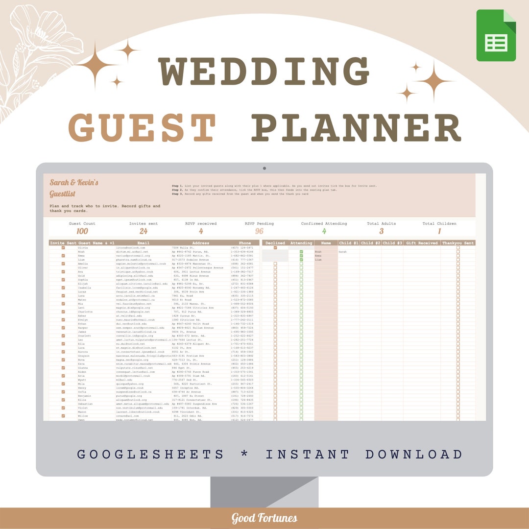 Wedding Guest List Spreadsheet Wedding Seating Plan Guest Addresses ...