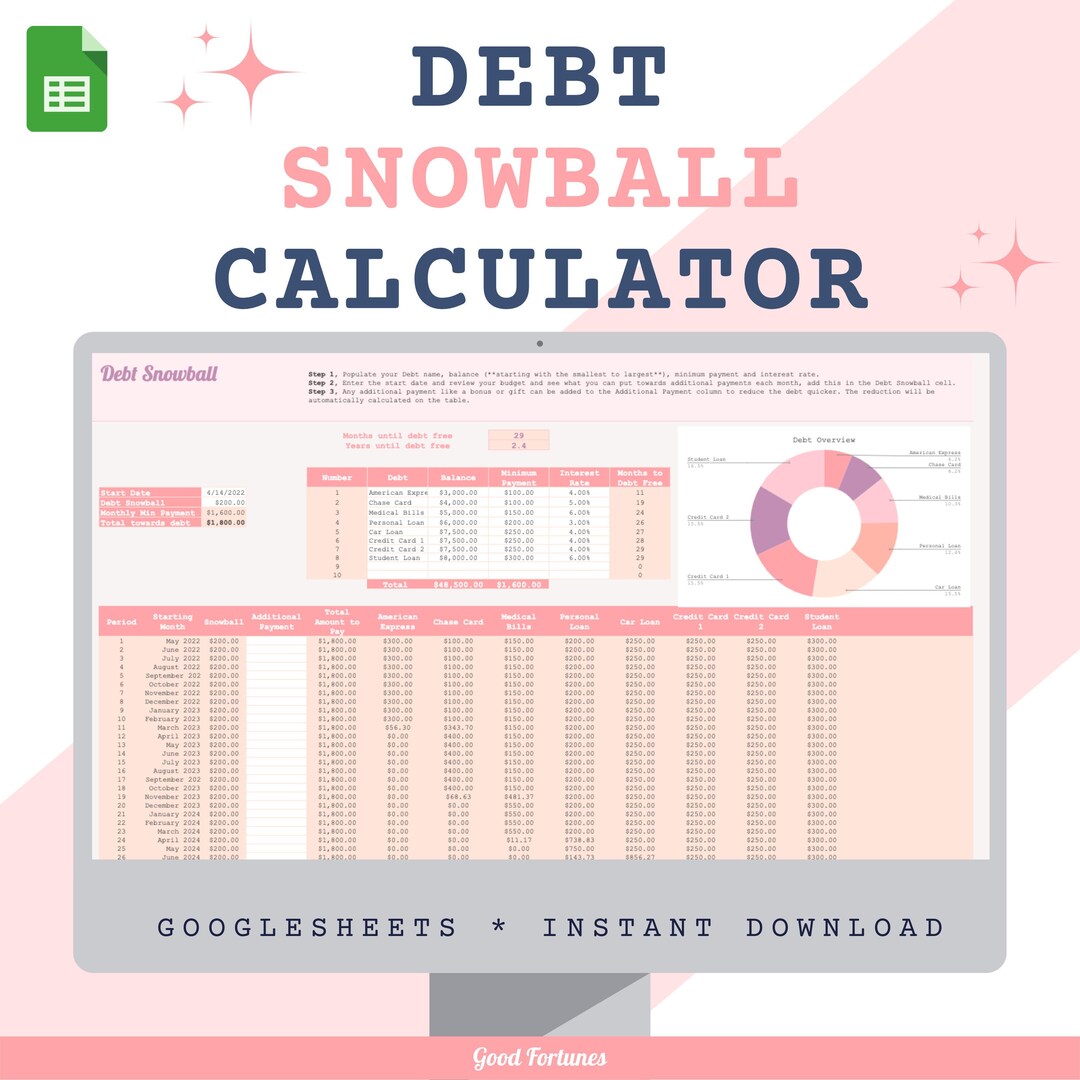 Snowball Spreadsheet Calculator Simple Debt Payoff Tracker Spreadsheet ...