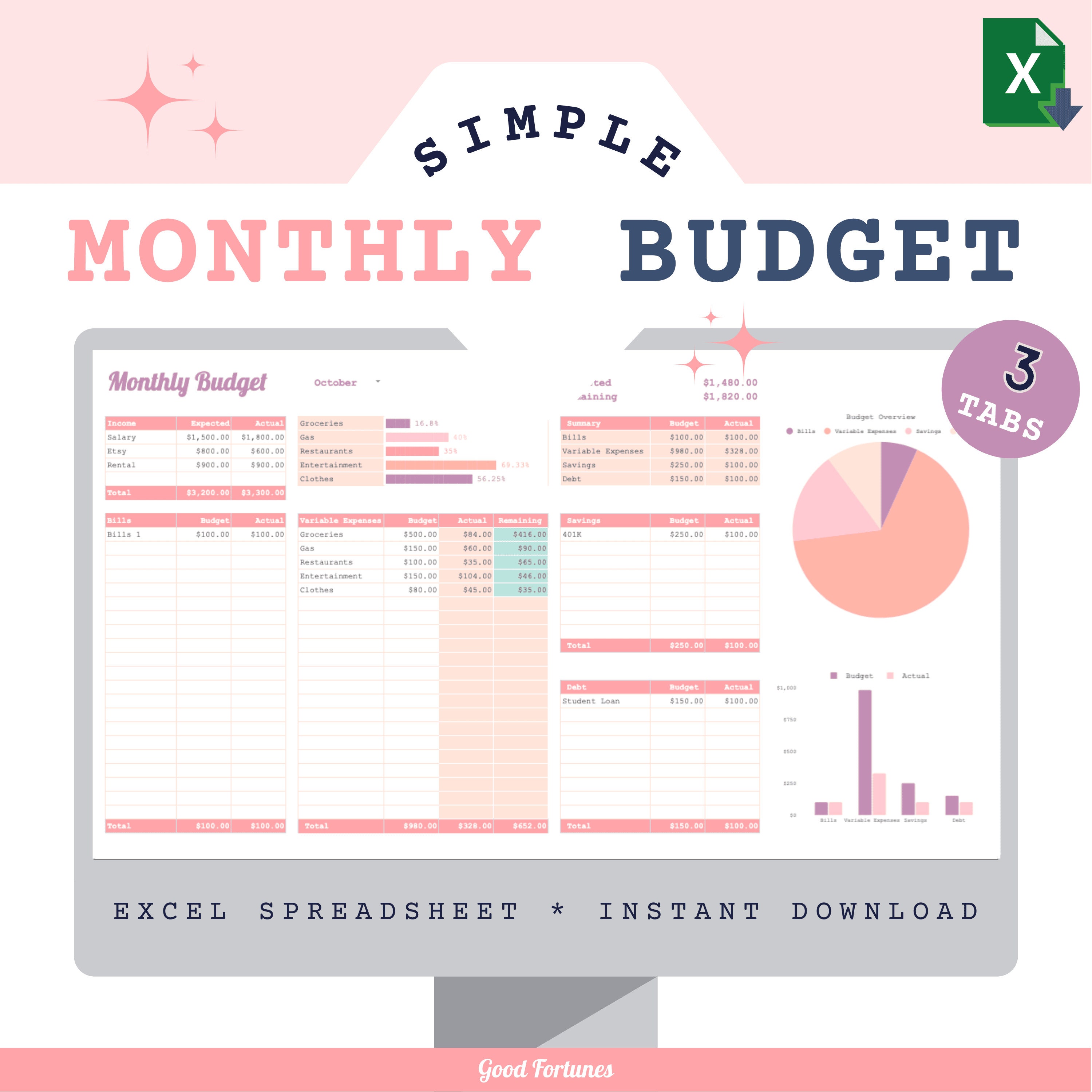 Excel Budget Template Monthly Finance Budgeting Spreadsheet Excel ...