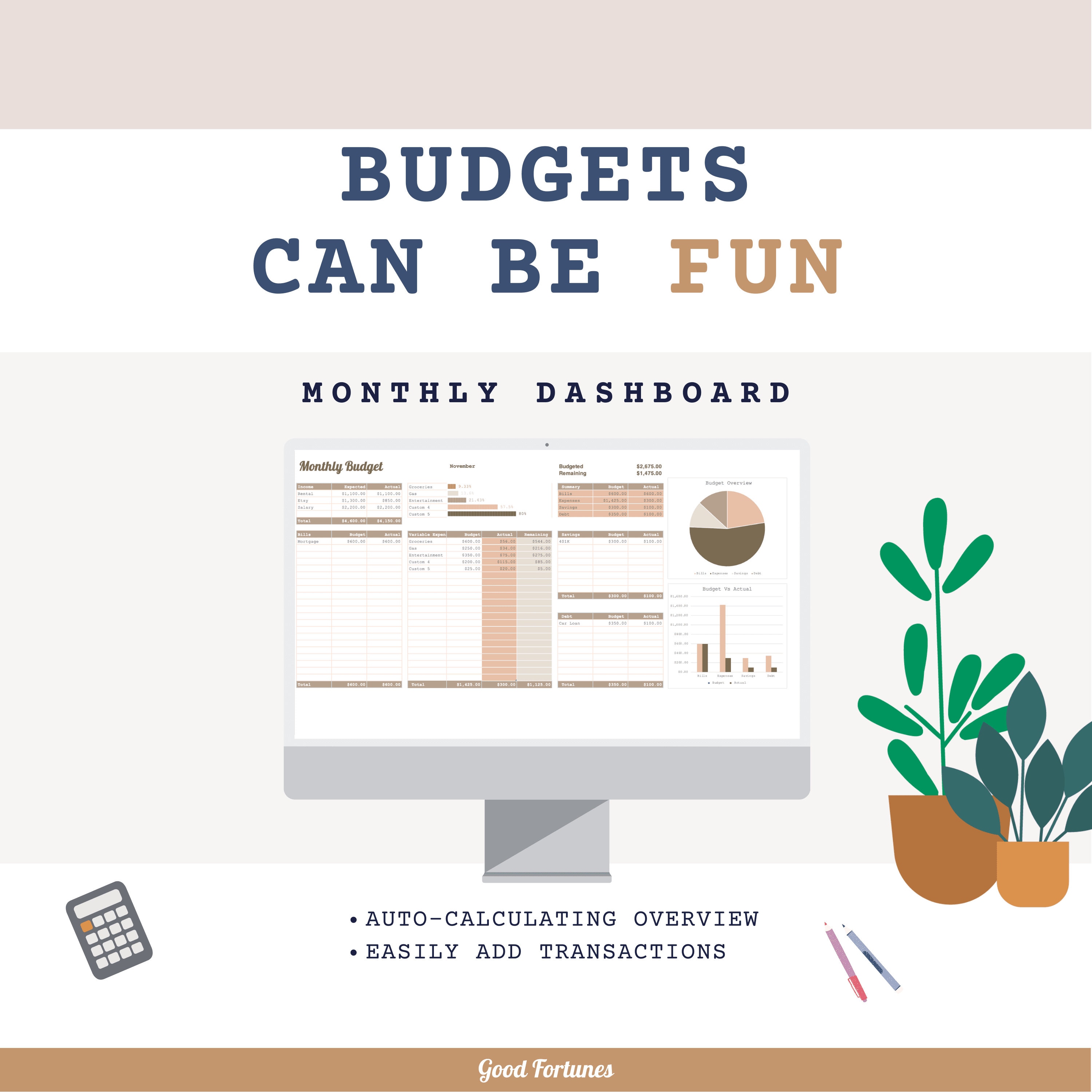 Excel Monthly Budget Template Finance Budgeting Spreadsheet Expense ...