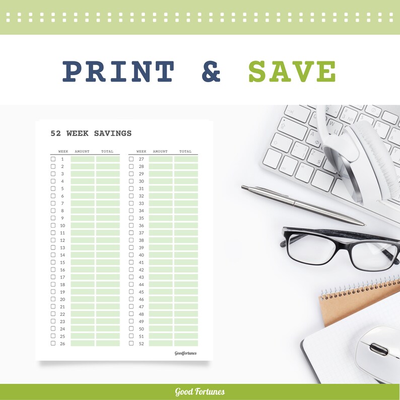 52 Week Savings Challenge Printable Financial Tracker Personal Finances ...