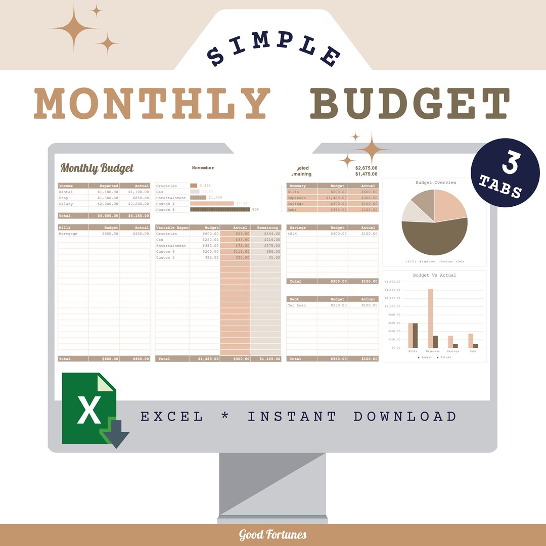 Excel Monthly Budget Template Finance Budgeting Spreadsheet Expense ...