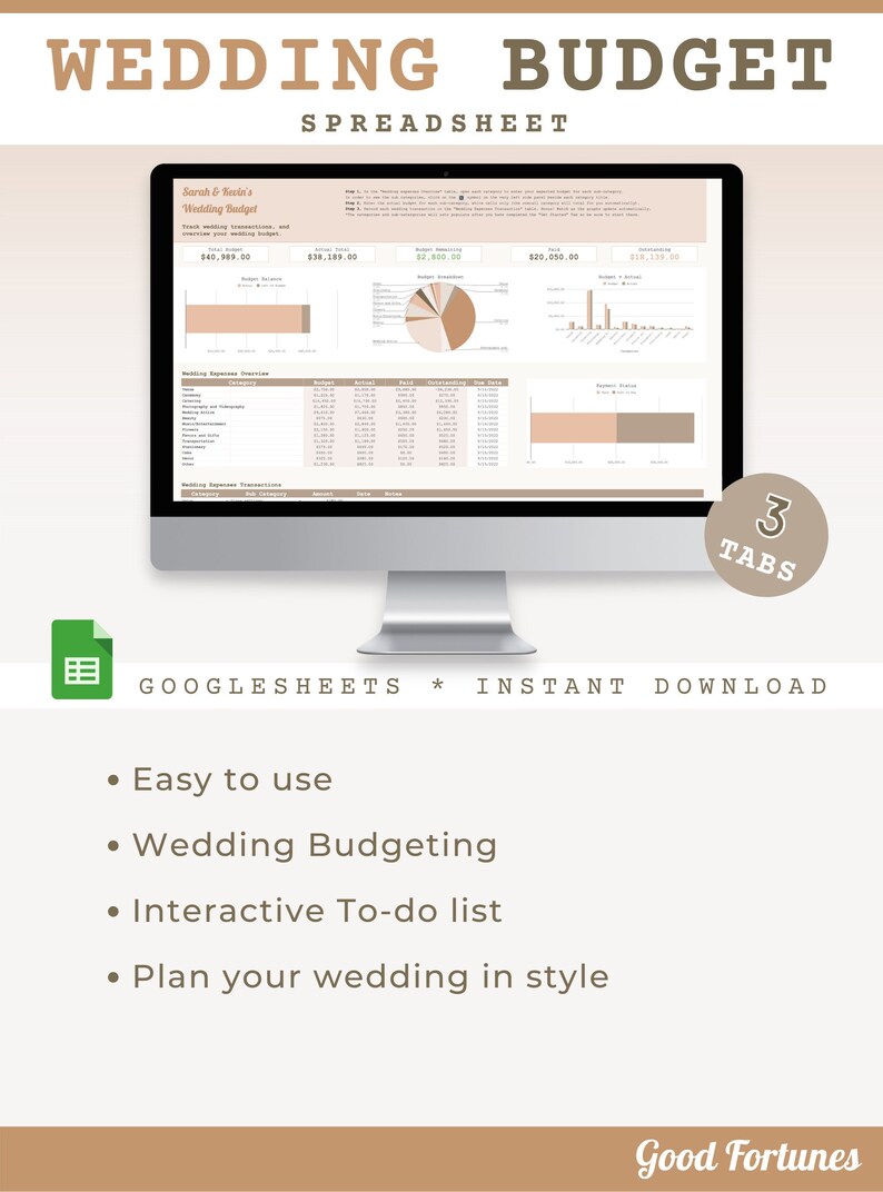 Wedding Budget Spreadsheet Todo List Google Sheets Wedding - Etsy