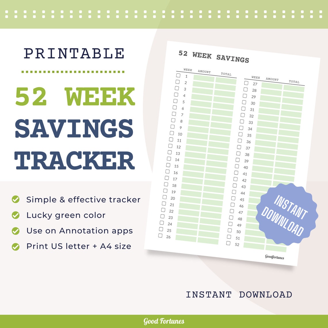 52 Week Savings Challenge Printable Financial Tracker Personal Finances ...