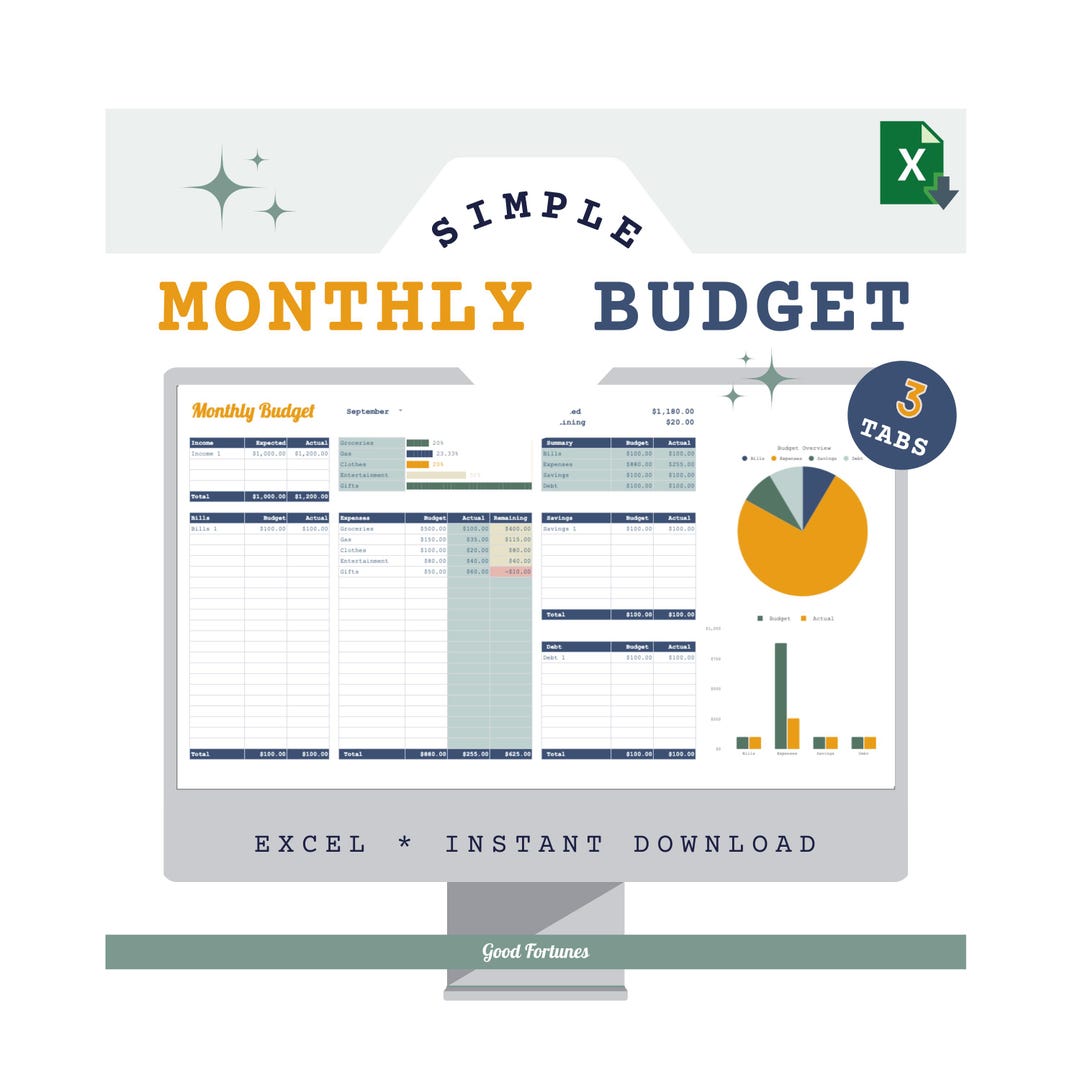 Excel Budget Template Personal Finance Excel Dashboard Easy Excel Budget Excel Monthly Expense ...