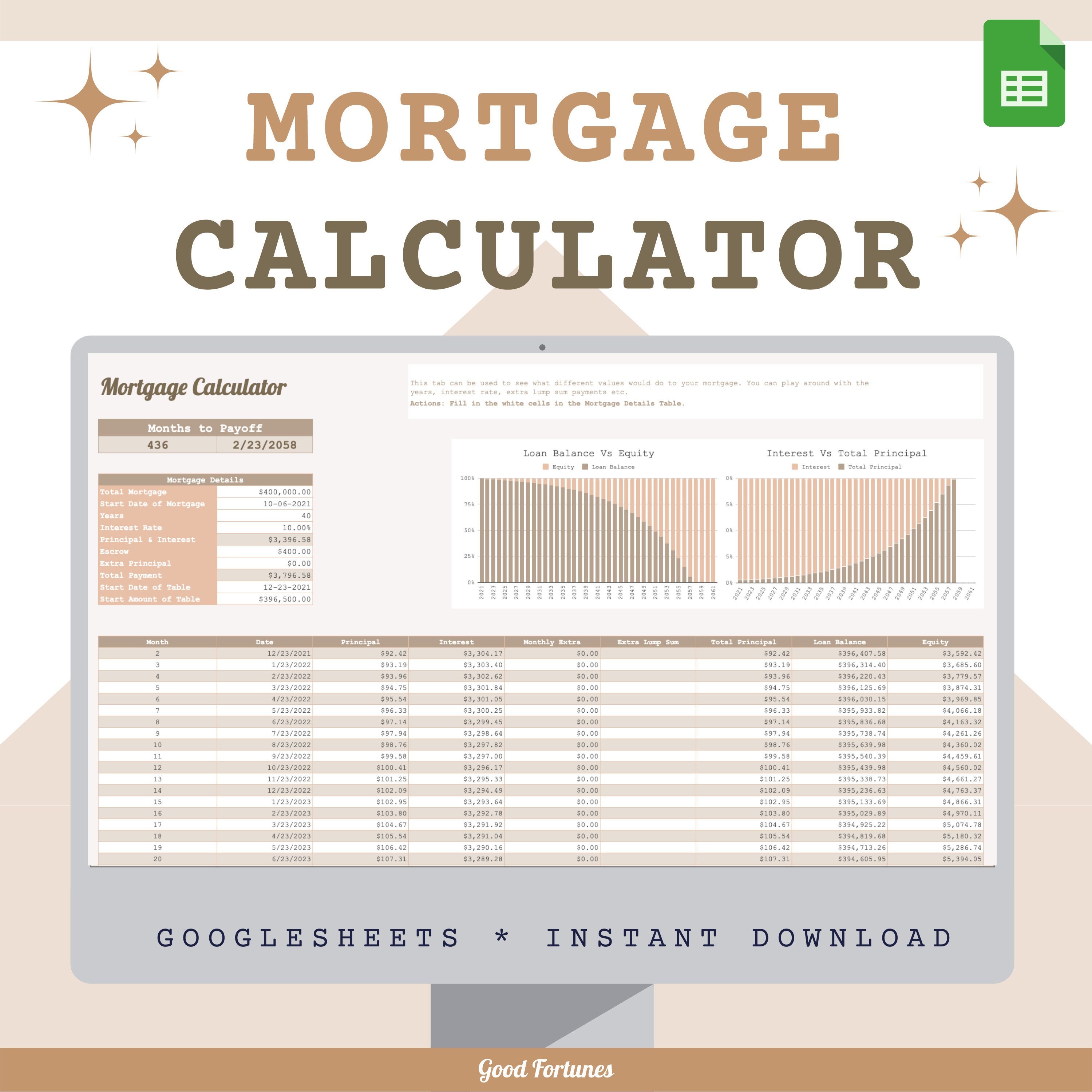 Mortgage Payoff Tracker Spreadsheet | Mortgage Calculator | Home Loan ...