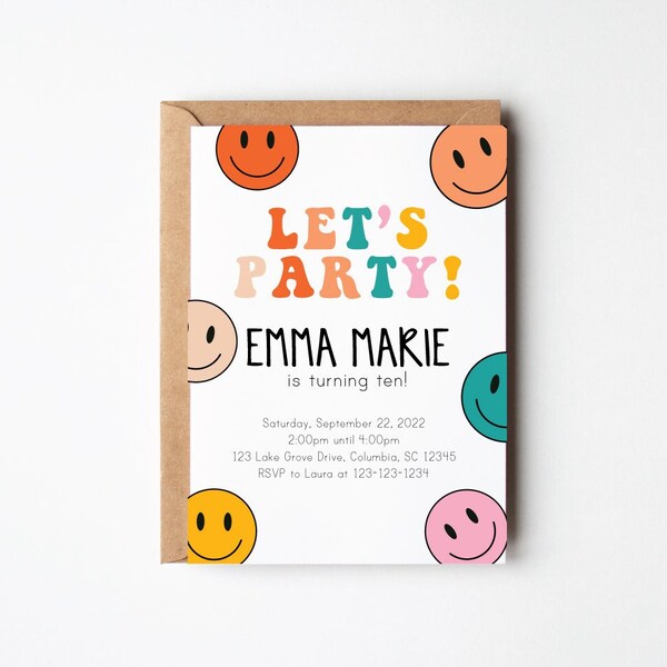 Smiley Face Birthday Invitations - Etsy