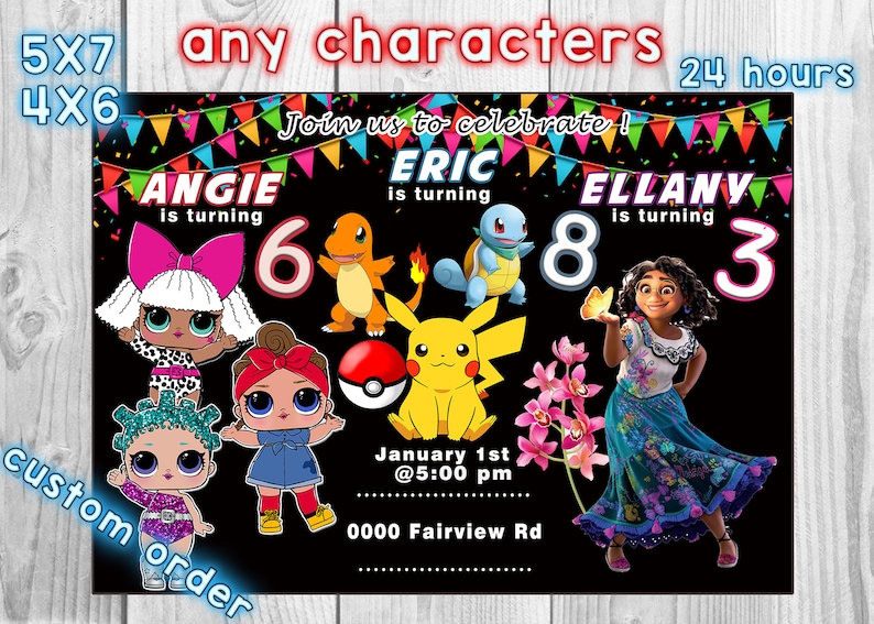 Triple Birthday Invitation, Sibling Birthday Invitation, Joint ...