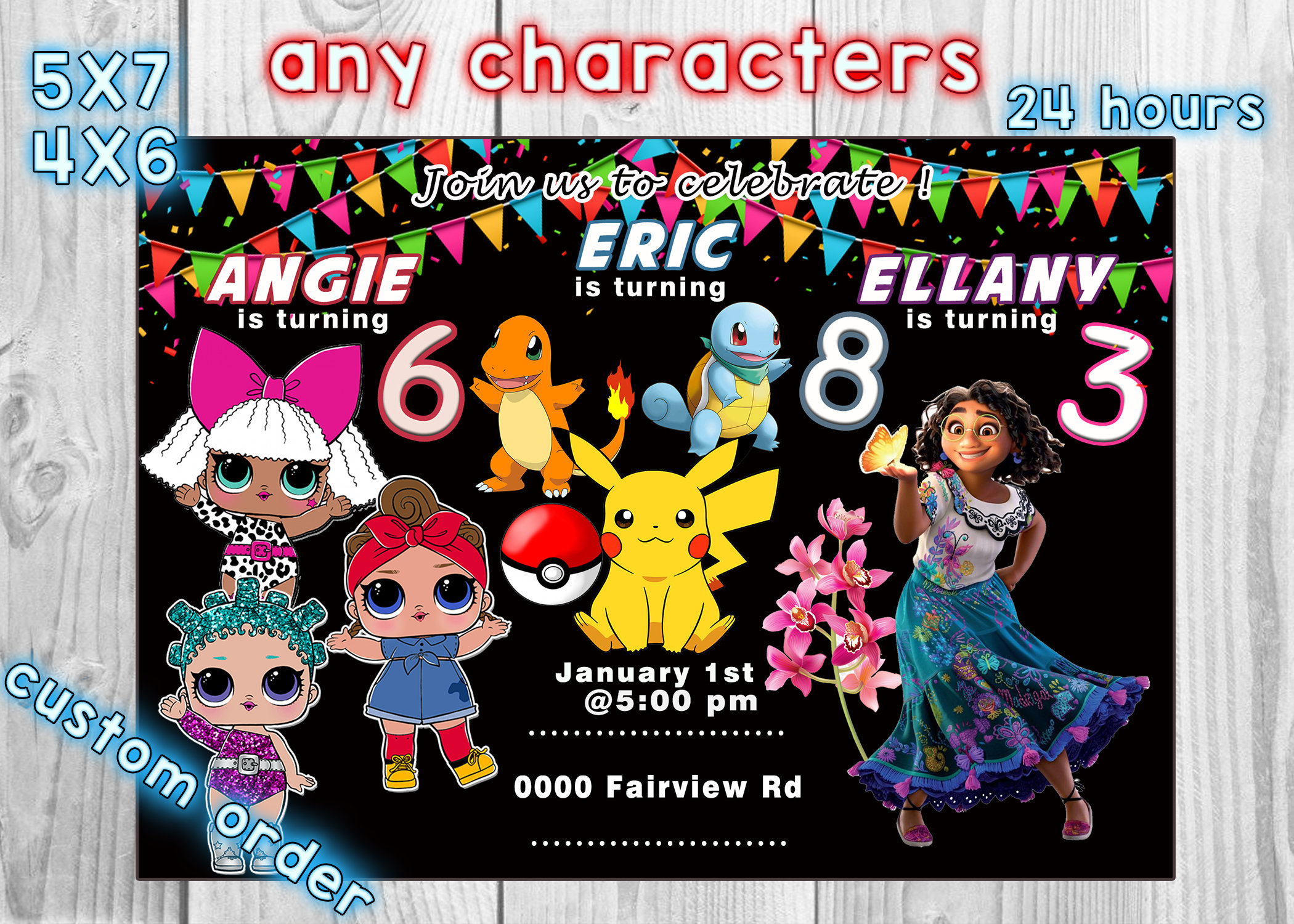 Triple Birthday Invitation, Sibling Birthday Invitation, Joint ...