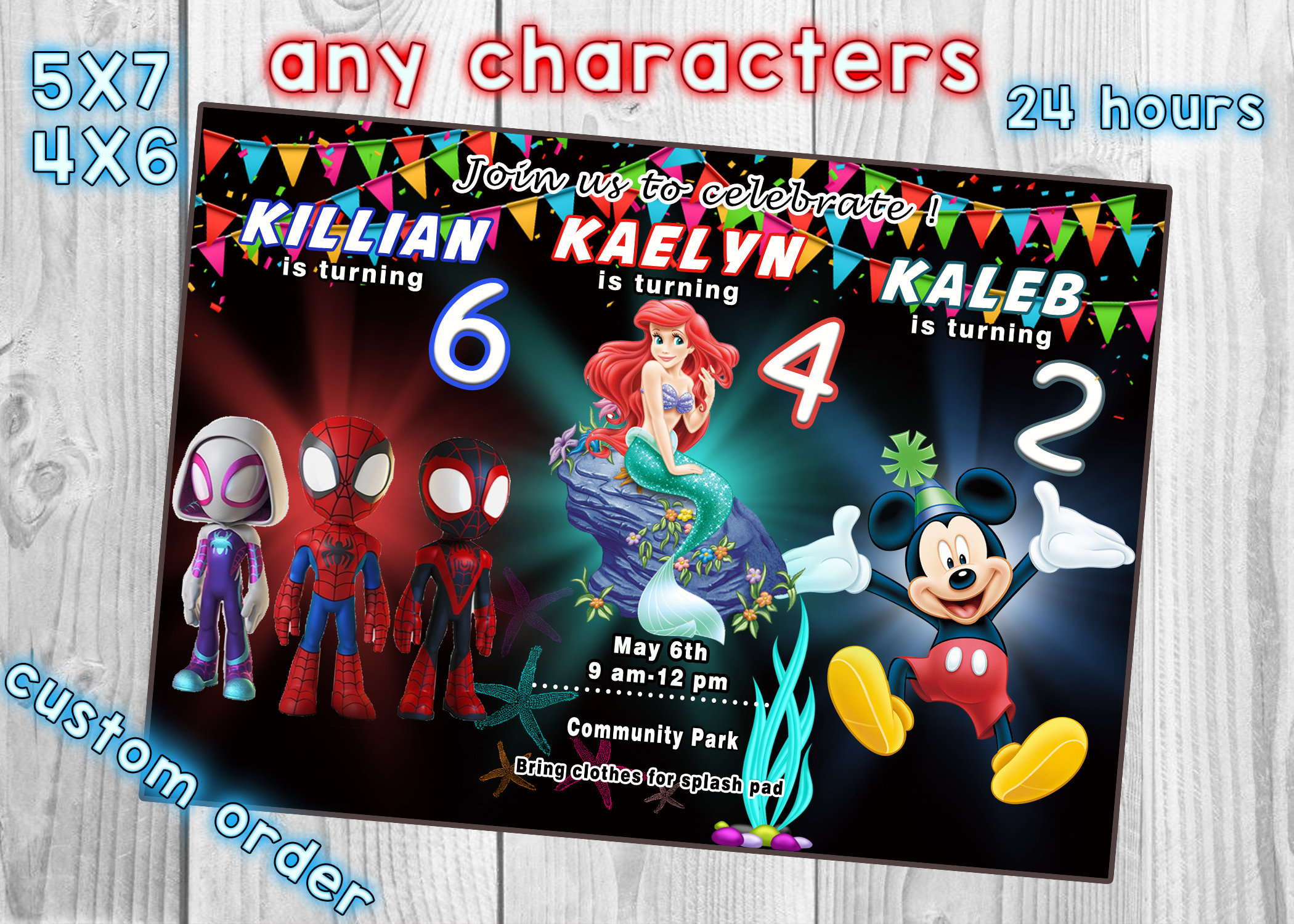 Triple Birthday Invitation, Sibling Birthday Invitation, Joint ...