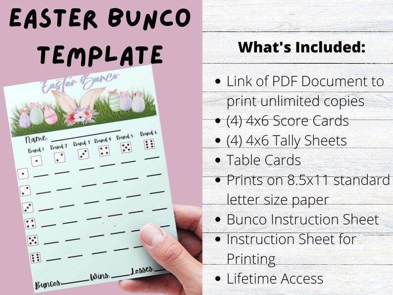 Easter Bunco Card | Bunco Score Sheets | Bunco Score Card | Bunco ...