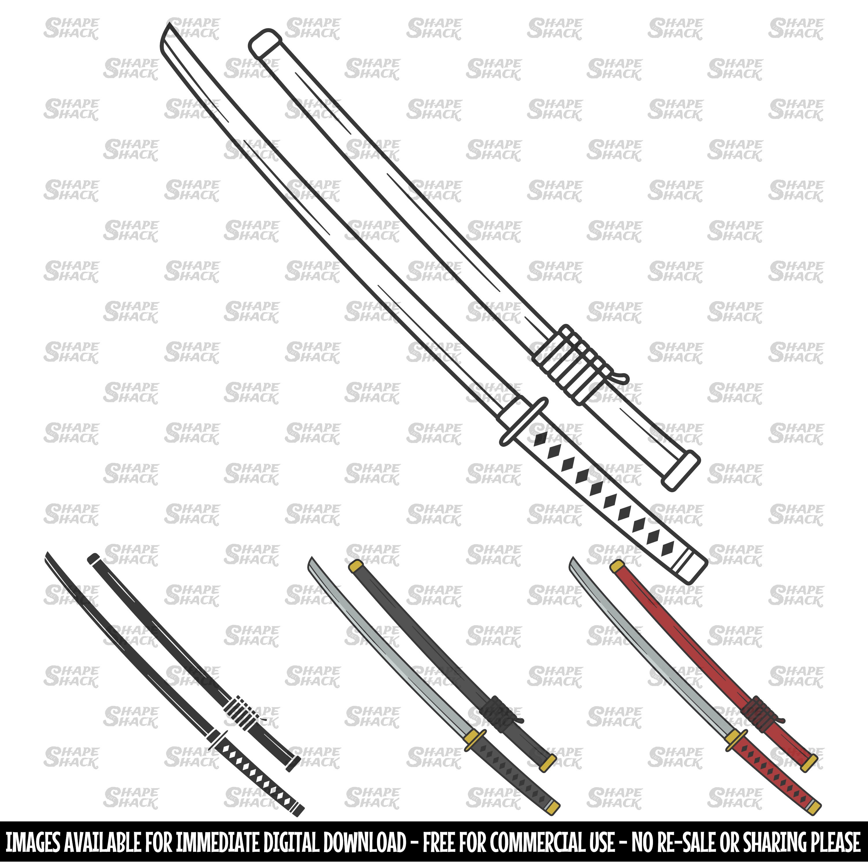 Samurai Sword | Shogun Katana | Clipart Symbol Silhouette Outline Line ...