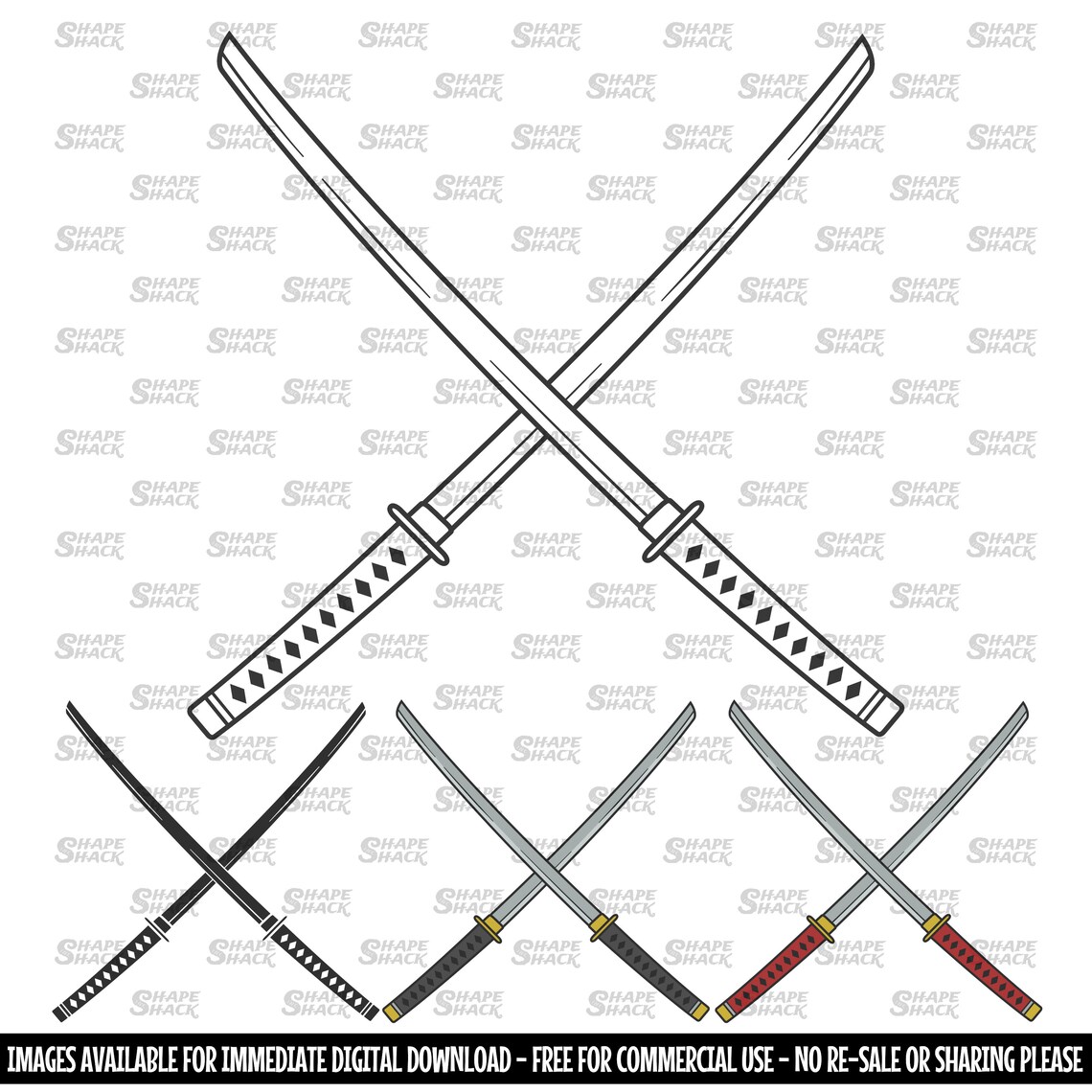 Crossed Samurai Swords | Shogun Katana | Clipart Symbol Silhouette ...