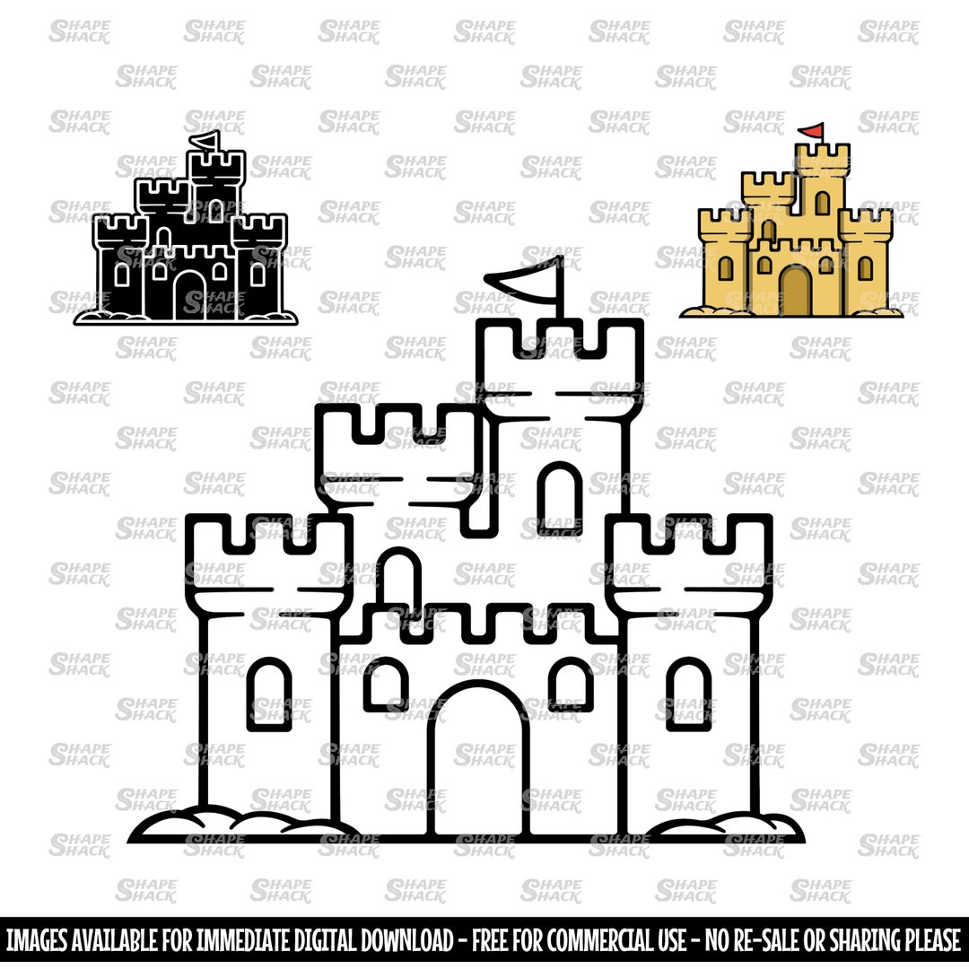 Sandcastle | Seaside | Clipart Symbol Silhouette Outline Line Drawing ...