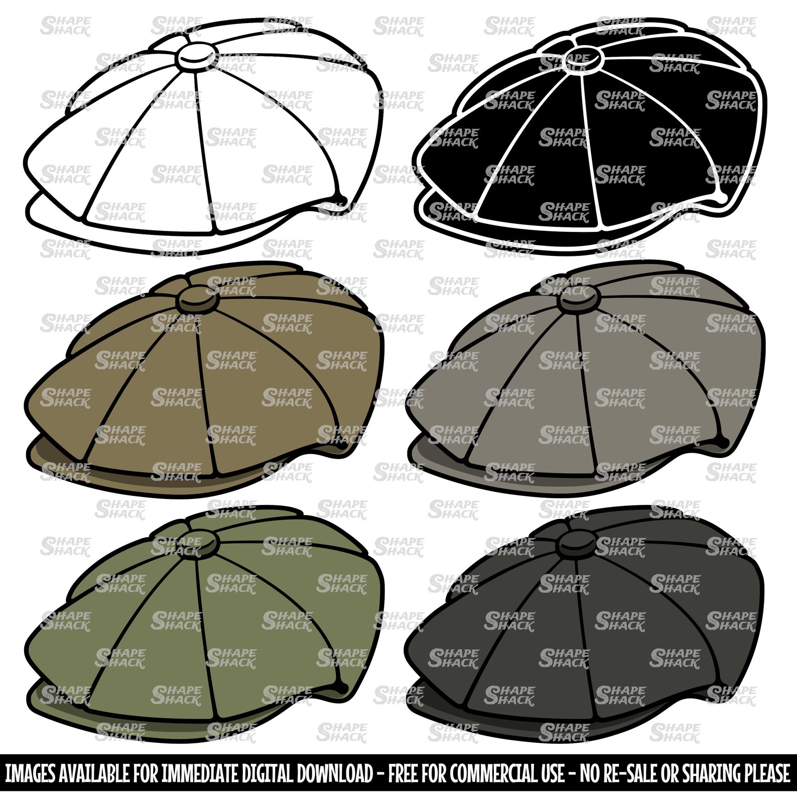 Newsboy Cap | Vintage Peaky Blinders Baker Flat Hat | Clipart Symbol ...
