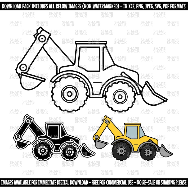 Digger JCB | Kids Cartoon Building Boys Room Clipart Symbol Silhouette ...