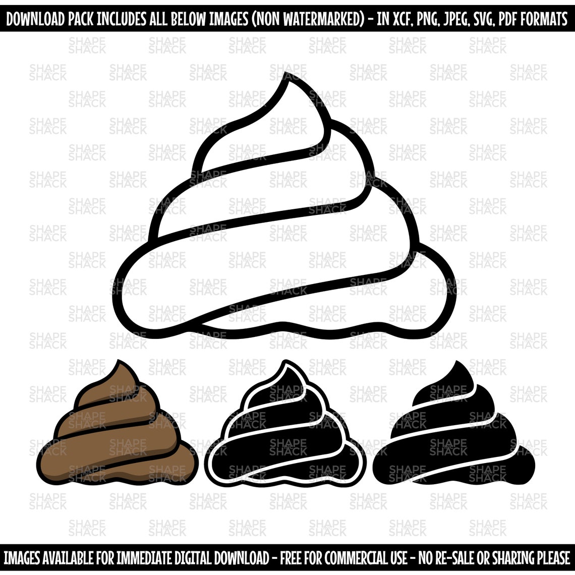 Cartoon Poo Emoji | Manure Dump Crap Symbol | Clipart Silhouette ...