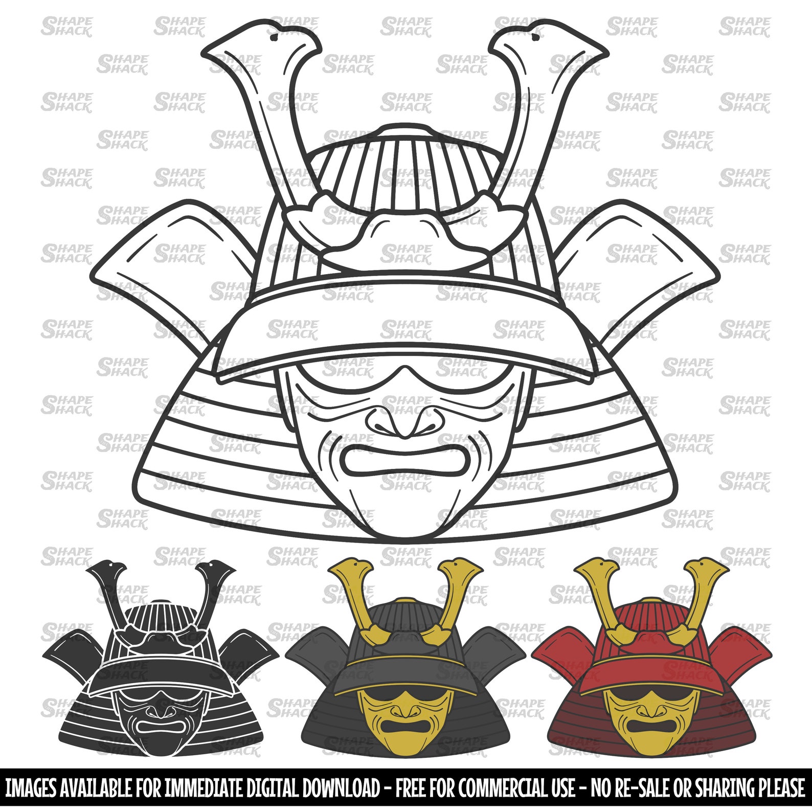 Samurai Helmet | Shogun Warrior | Clipart Symbol Silhouette Outline ...
