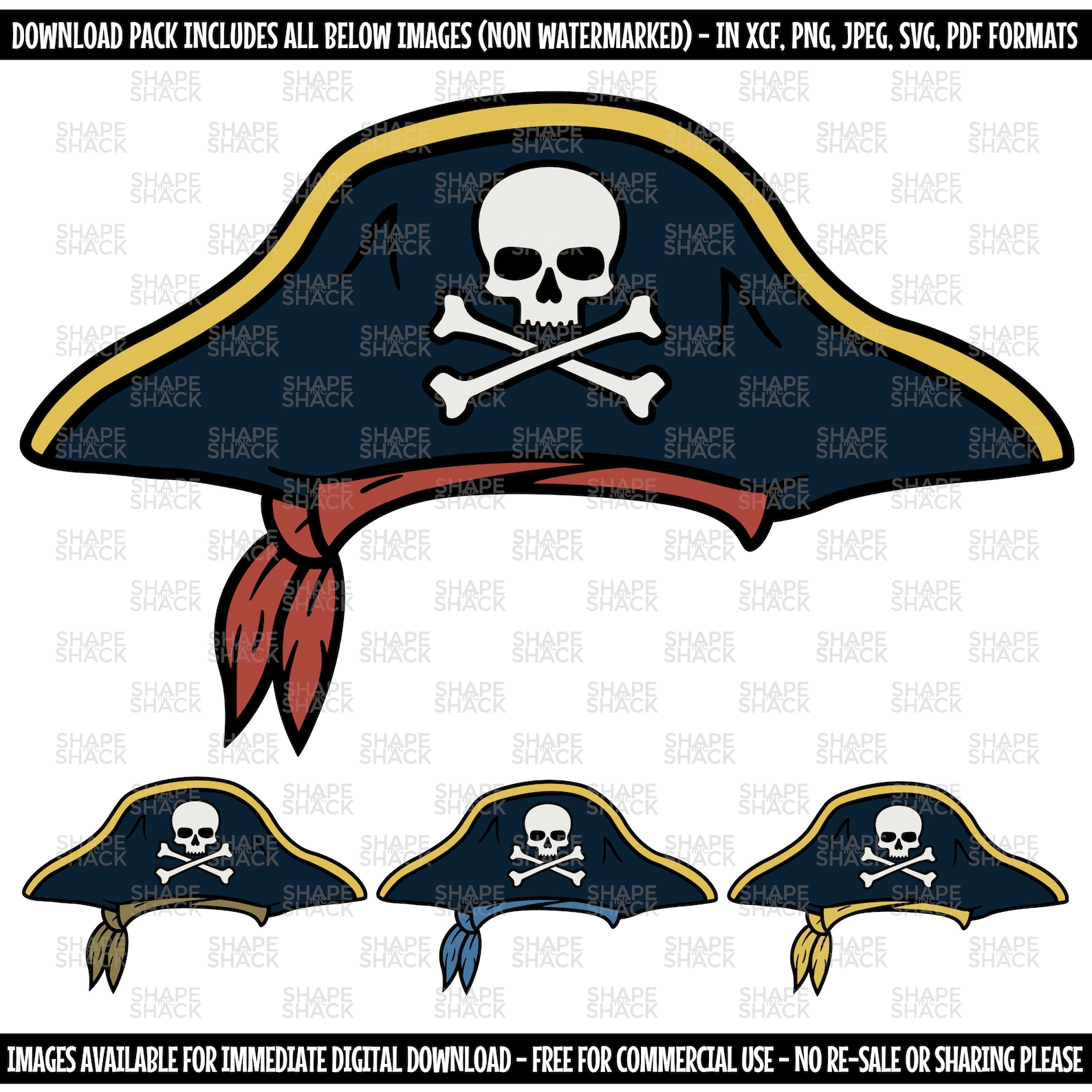 Pirate Hat Skull Crossbones | Pirate Captain Tricorne | Clipart Symbol ...