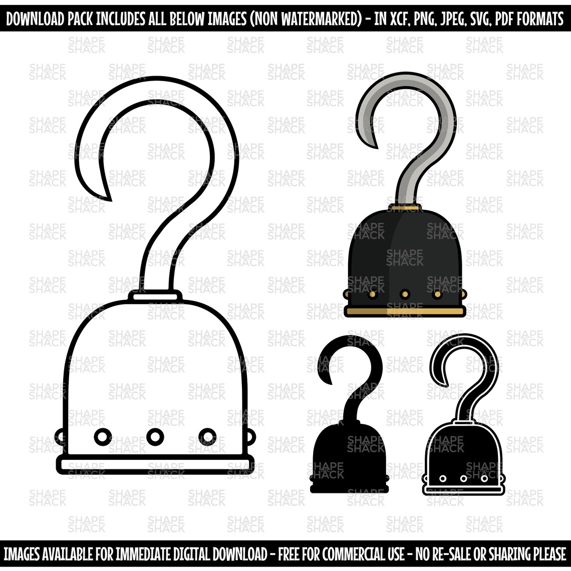 Pirates Hook | Pirate Hand Captain | Clipart Symbol Silhouette Outline ...