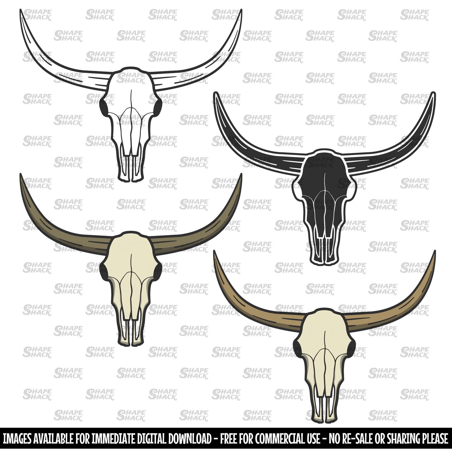 Longhorn Skull Cow Head Bull Cattle Skeleton Clipart - Etsy