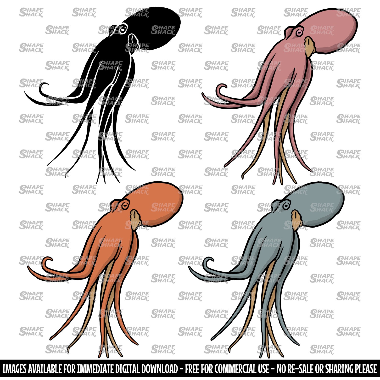 Octopus Sea Creature | Fish | Clipart Symbol Silhouette Outline Line ...