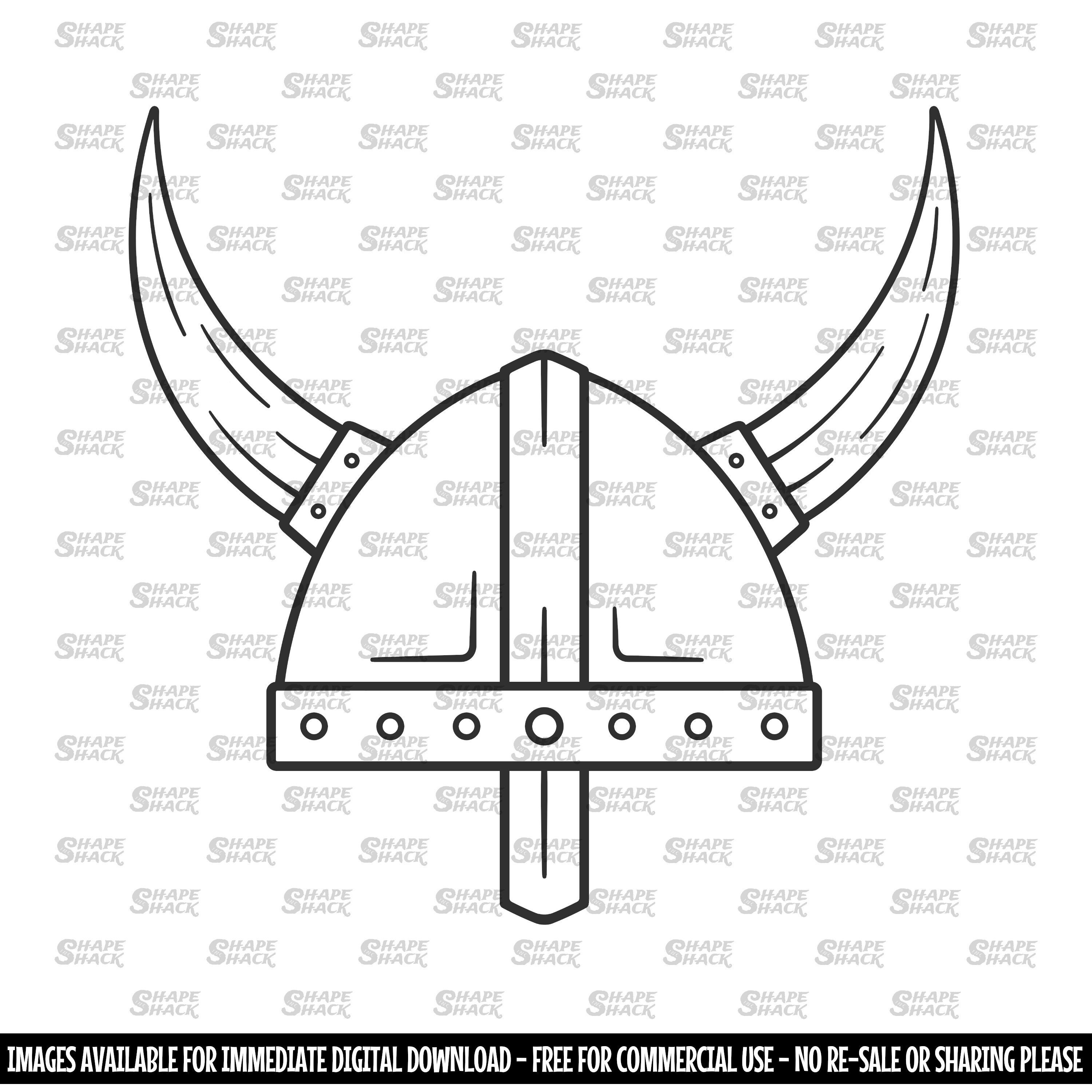 Viking Helmet | Horned Helmet | Clipart Symbol Silhouette Outline Line ...