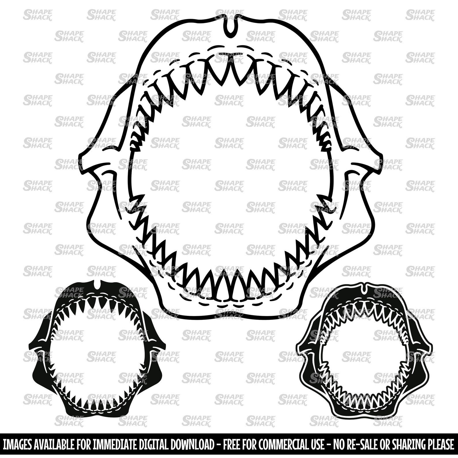 Shark Jaws | Teeth Bite Mouth | Clipart Symbol Silhouette Outline Line ...