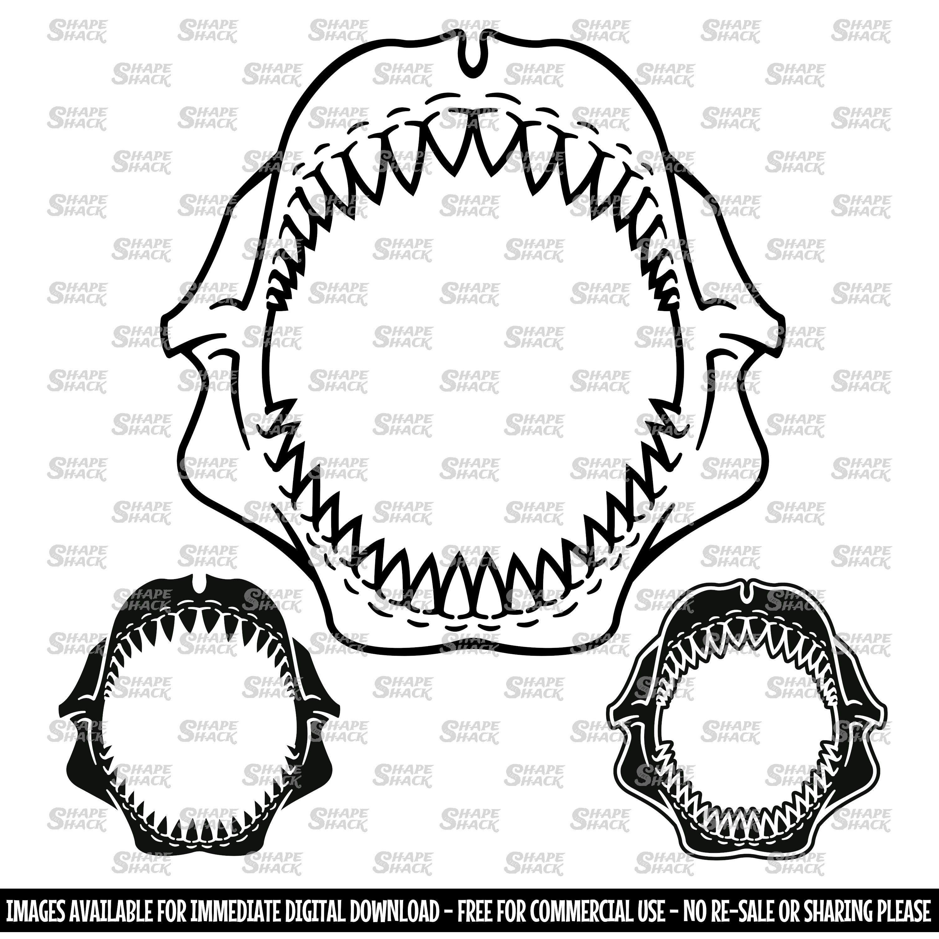 Shark Jaws | Teeth Bite Mouth | Clipart Symbol Silhouette Outline Line ...