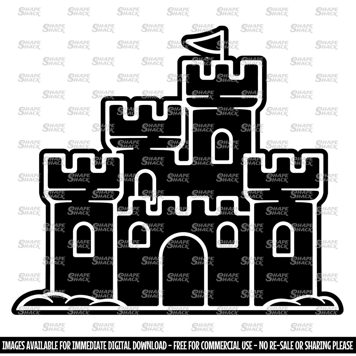Sandcastle | Seaside | Clipart Symbol Silhouette Outline Line Drawing ...
