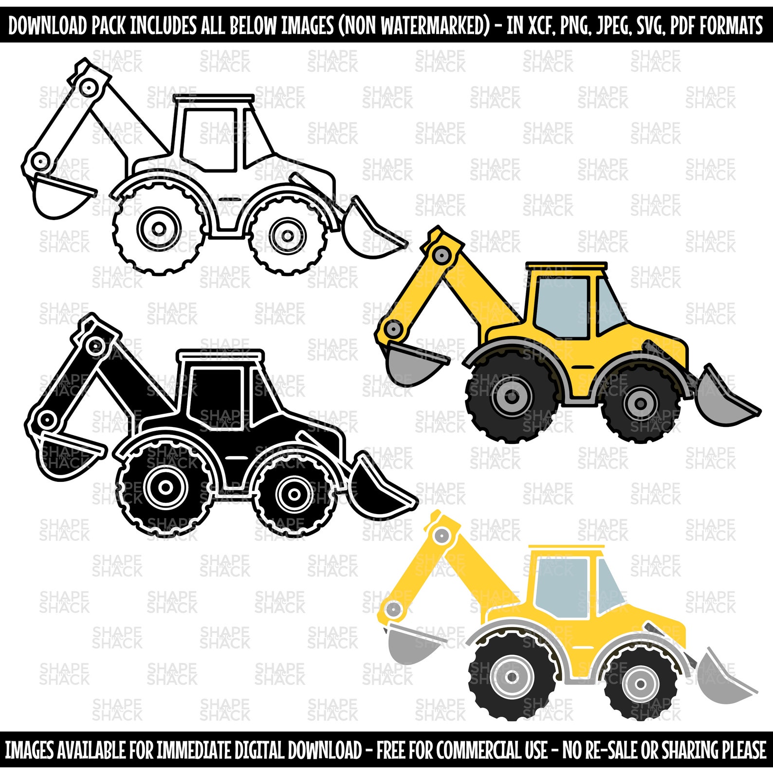 Digger JCB | Kids Cartoon Building Boys Room Clipart Symbol Silhouette ...