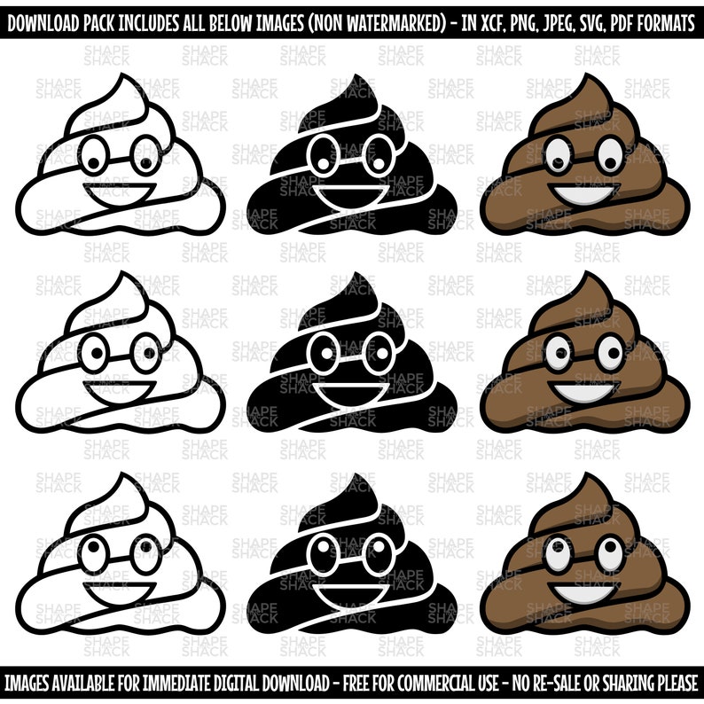 Smiling Poo Emoji | Face Eyes Smile Smiley Symbol | Clipart Silhouette ...