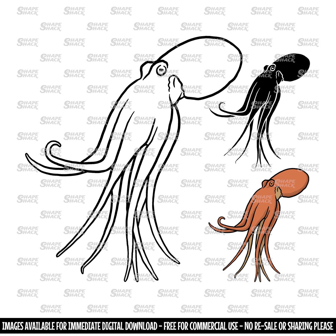Octopus Sea Creature | Fish | Clipart Symbol Silhouette Outline Line ...