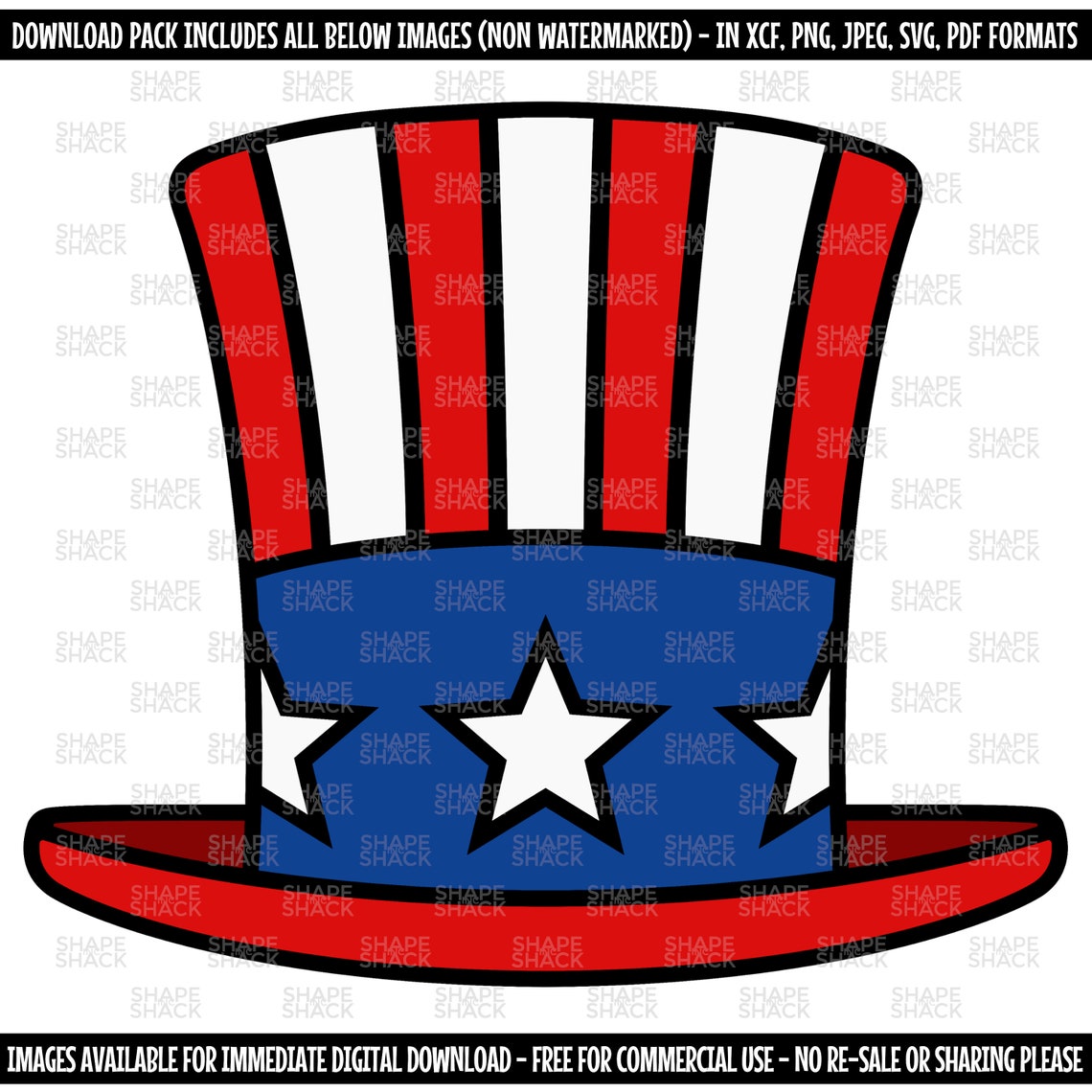 American Uncle Sam Top Hat | July 4th Patriot USA Flag Symbol | Clipart ...
